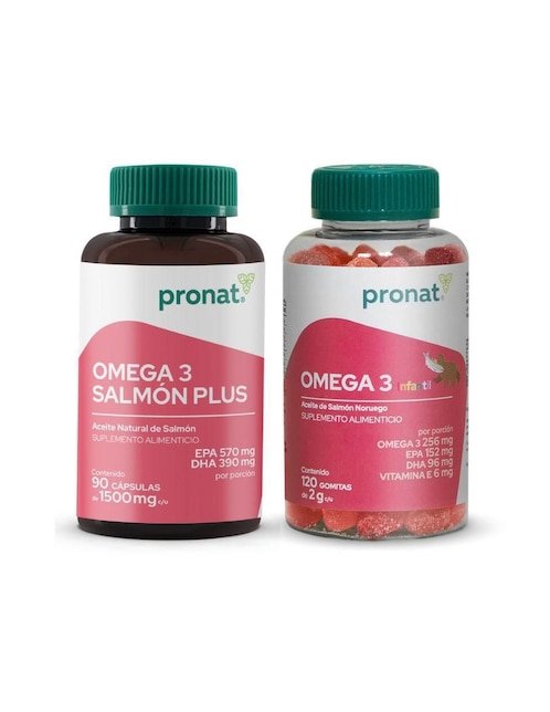 Kit de suplementos alimenticios salmón Plus y Omega 3 Pronat 1